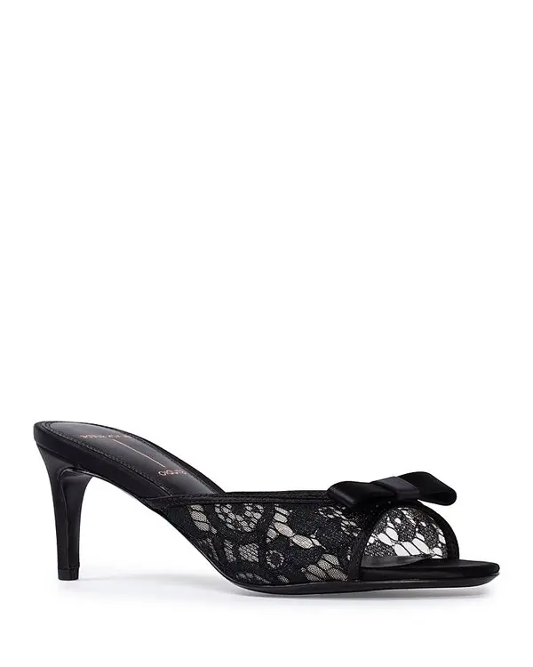BLACK SUEDE STUDIO Lace Slipper Mule Sandals - Black Lace