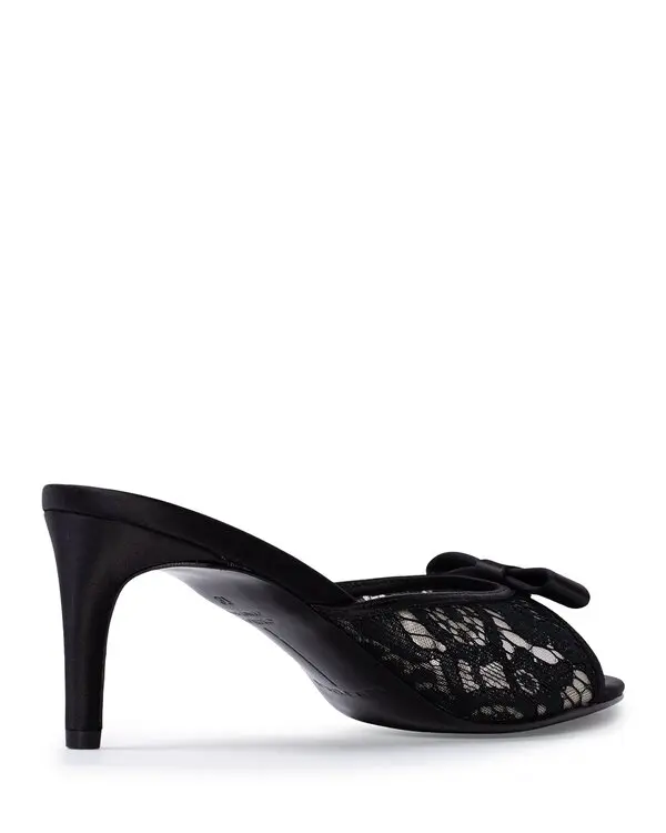 BLACK SUEDE STUDIO Lace Slipper Mule Sandals - Black Lace