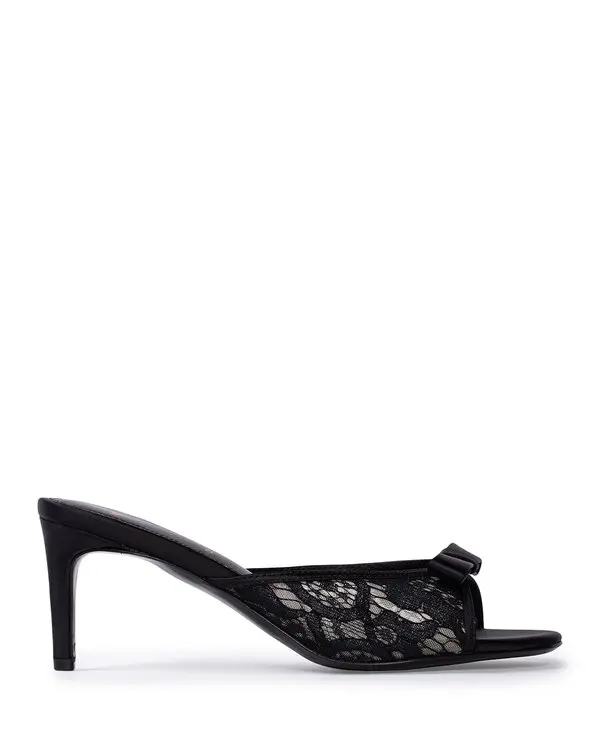 BLACK SUEDE STUDIO Lace Slipper Mule Sandals - Black Lace