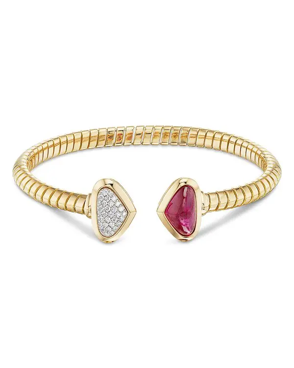 Marina B 18k Yellow Diamond, And Rubellite Bangle - Gold