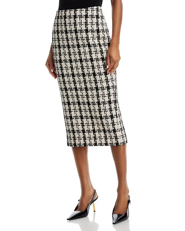 Aqua Houndstooth Tweed Midi Skirt