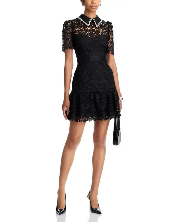 Aqua Pearl Trim Lace Mini Dress In Black - 20% Off