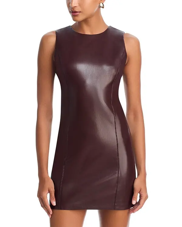 Alice + Olivia Lena Faux Leather Mini Dres - Dark Chocolate - 4
