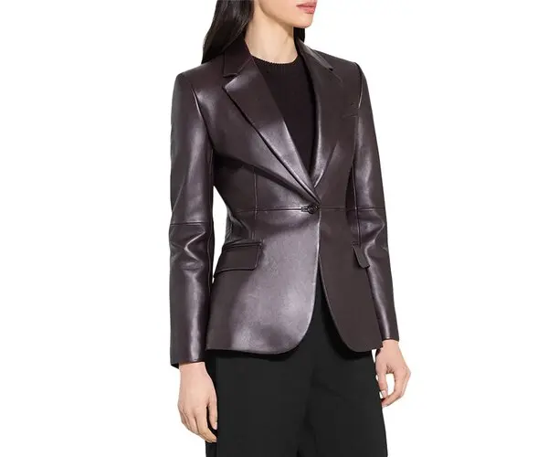 Theory Lynnia Leather Blazer - Cacao