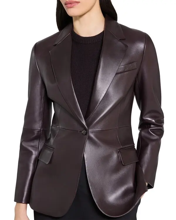 Theory Lynnia Leather Blazer - Cacao