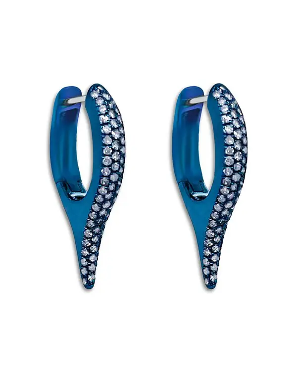 Meira T Silver Diamond Elongated Spike Hoop Earrings - Blue