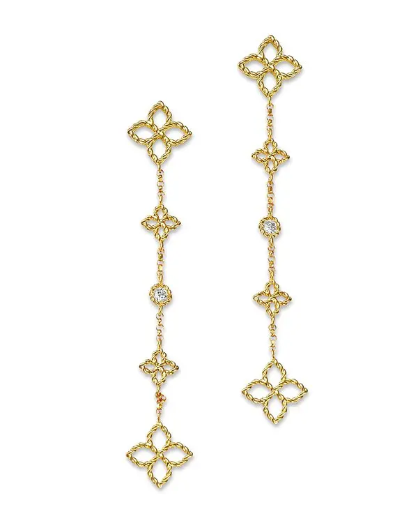 Roberto Coin 18k Yellow Principessa Diamond Flower Drop Earrings - Gold