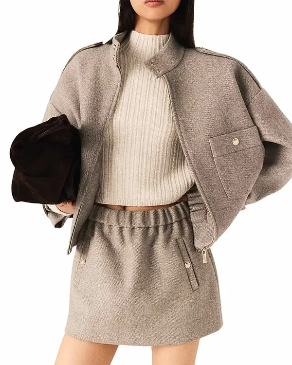 Maje Mixed Wool Jacket - Beige