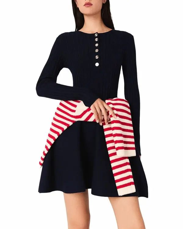 Maje Stretch-Knit Mini Dress - Navy - 40% Off | Editorialist