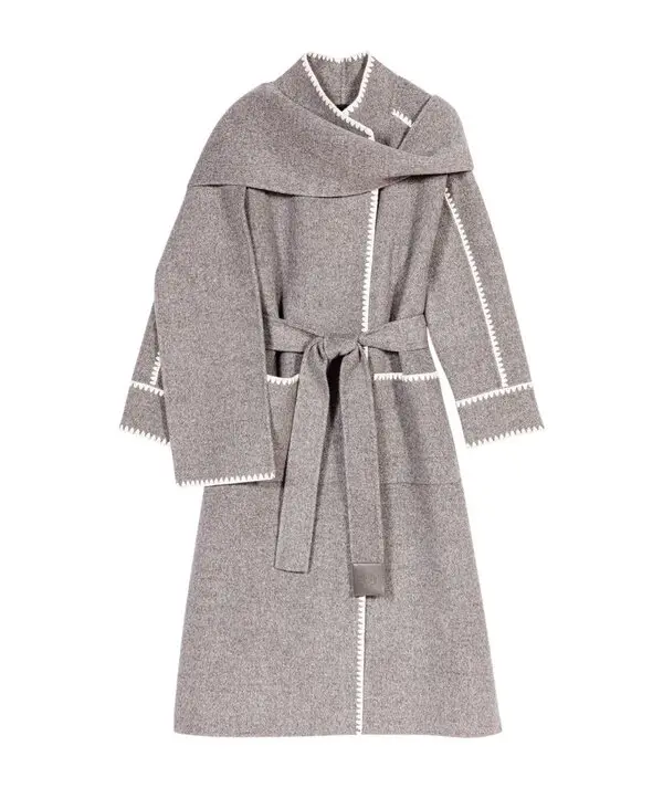 Maje Long Double Faced Coat - White Grey