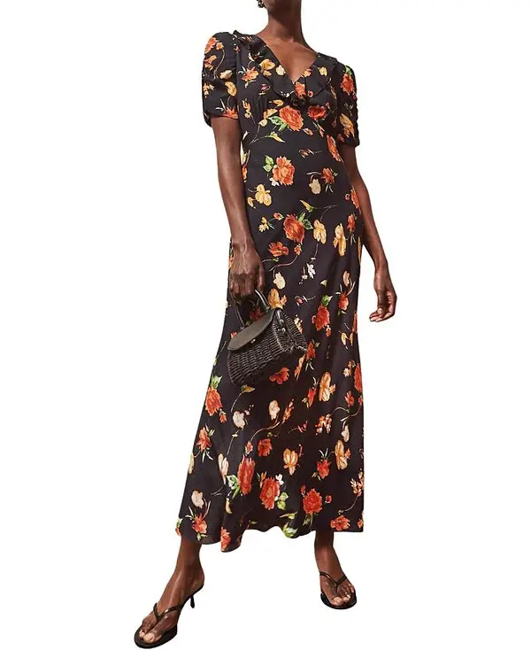 RO&ZO Floral Print Tie Back Midi Dress