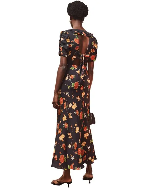 RO&ZO Floral Print Tie Back Midi Dress
