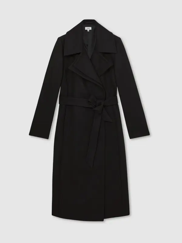 REISS Odette Wool-blend Belted Coat With Cashmere - Black
