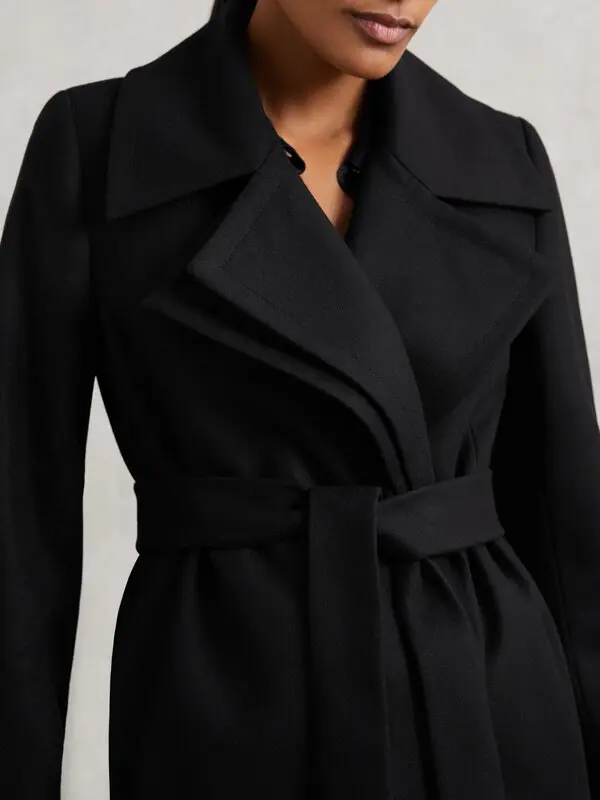REISS Odette Wool-blend Belted Coat With Cashmere - Black
