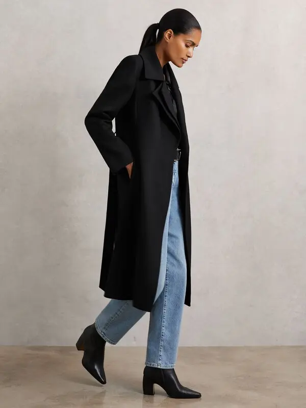 REISS Odette Wool-blend Belted Coat With Cashmere - Black