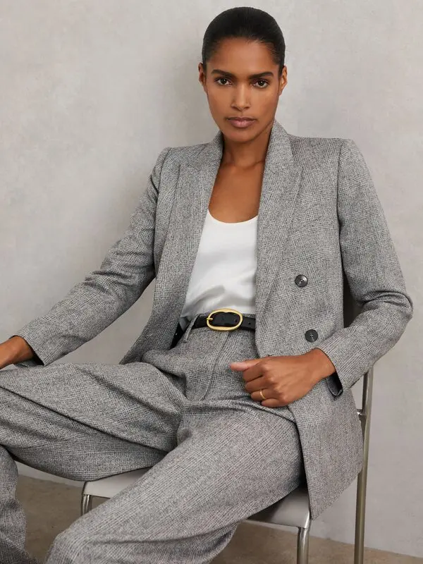 REISS Darlton Double-breasted Textured Suit Blazer - Grey