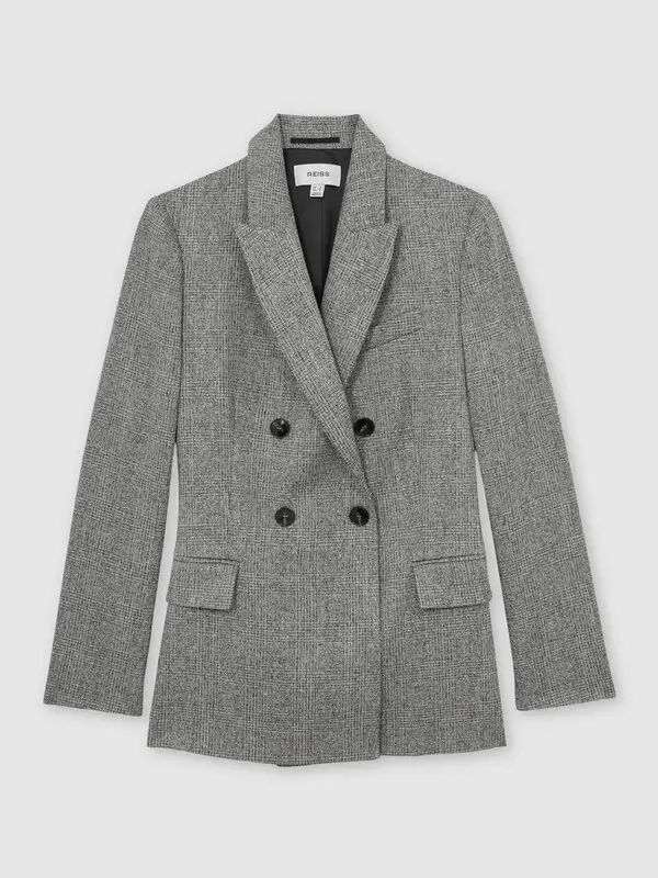 REISS Darlton Double-breasted Textured Suit Blazer - Grey