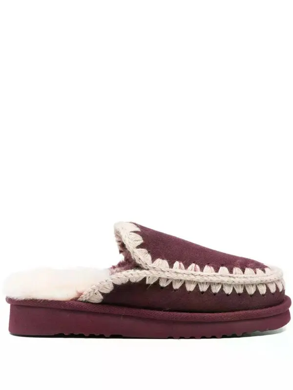 Mou Crochet-detail Sheepskin Mules - Red