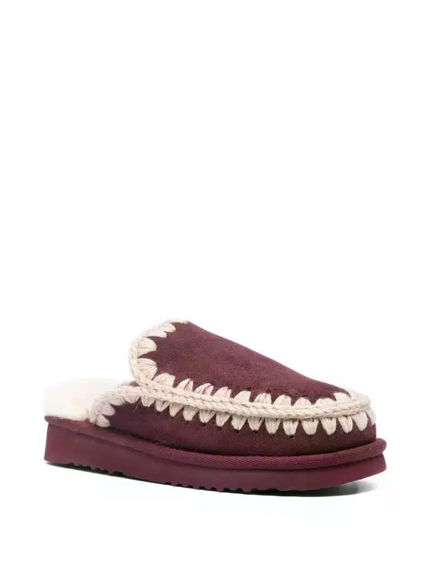 Mou Crochet-detail Sheepskin Mules - Red