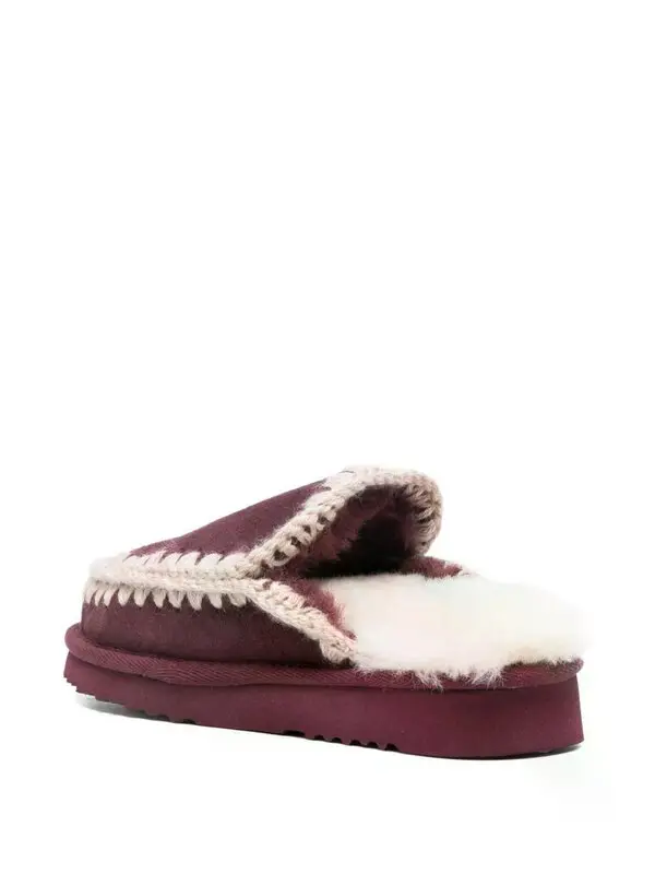 Mou Crochet-detail Sheepskin Mules - Red
