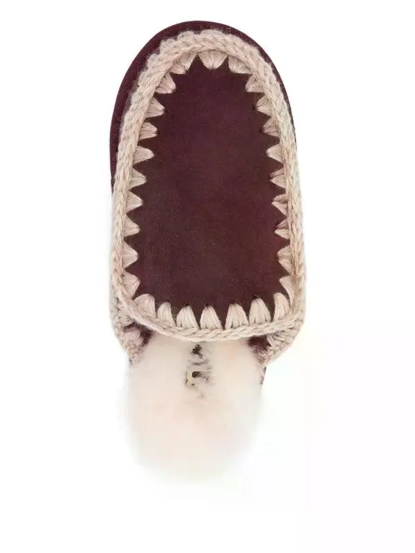 Mou Crochet-detail Sheepskin Mules - Red