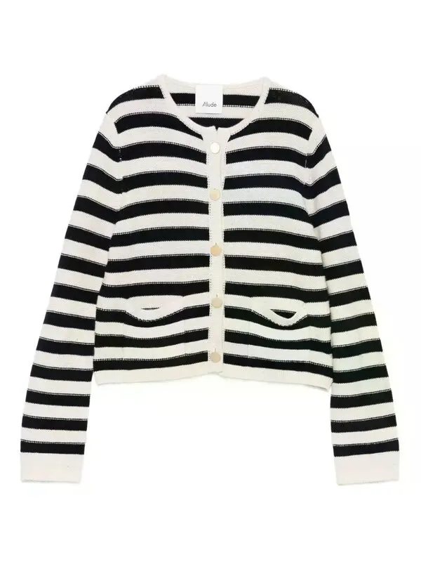 ALLUDE Striped Button Cardigan - Black