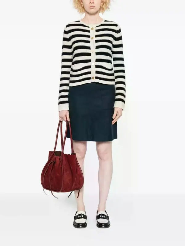 ALLUDE Striped Button Cardigan - Black