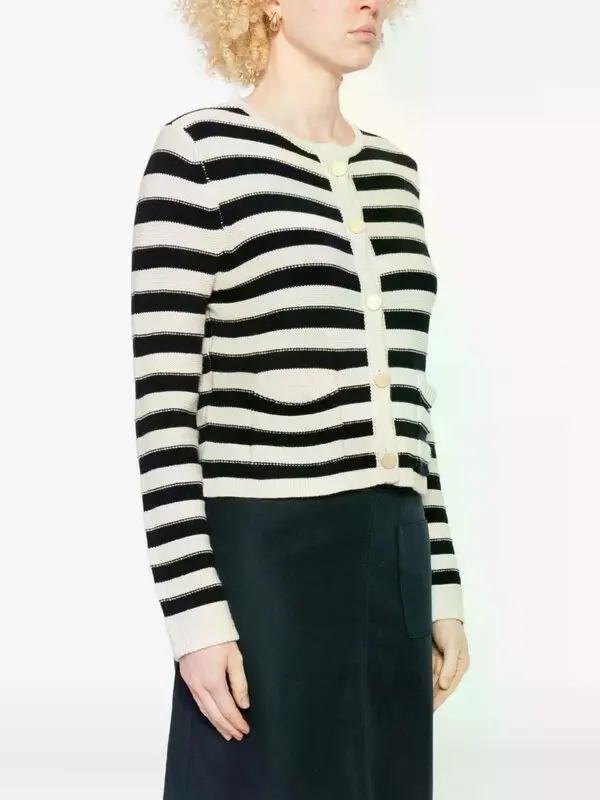 ALLUDE Striped Button Cardigan - Black