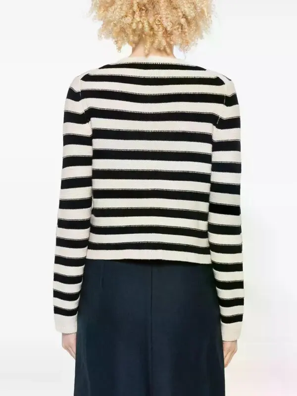 ALLUDE Striped Button Cardigan - Black