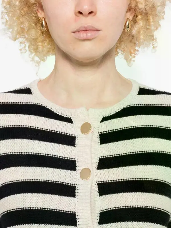 ALLUDE Striped Button Cardigan - Black