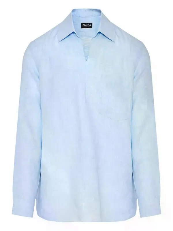 Zegna Long-Sleeve Linen Shirt - Blue | Editorialist