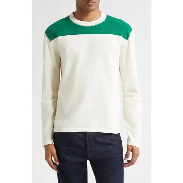 DRAKE'S Colorblock Long Sleeve T-shirt - Antique White Green
