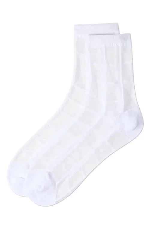 MEMOI Sheer Plaid Ankle Socks - White