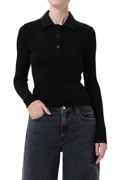 AGOLDE Amos Long Sleeve Polo Shirt - Black