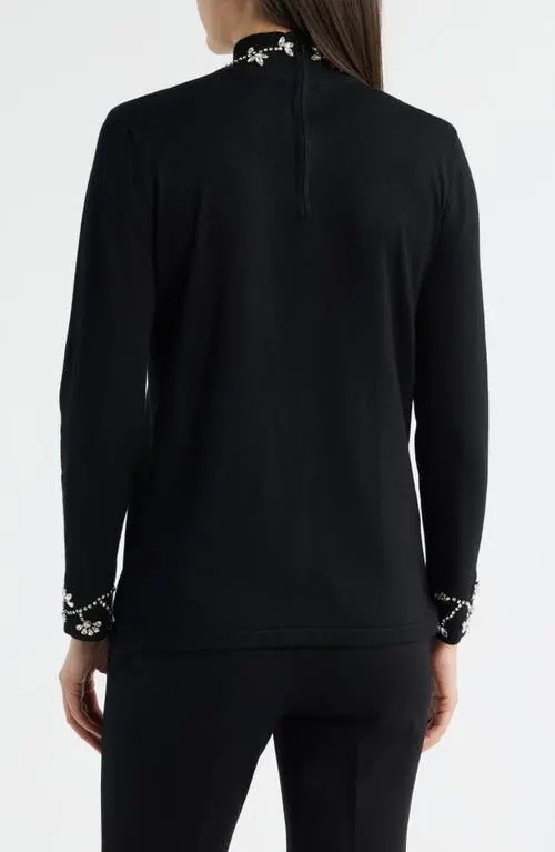 Anne Klein Embellished Mock Neck Sweater - Anne Black