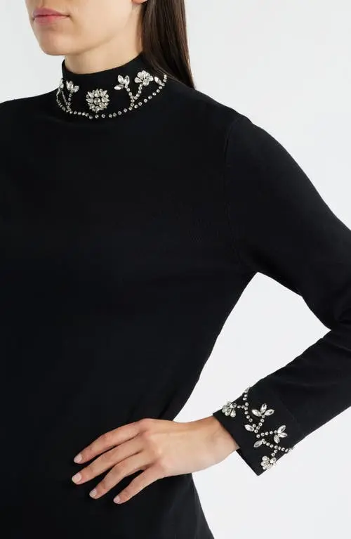 Anne Klein Embellished Mock Neck Sweater - Anne Black