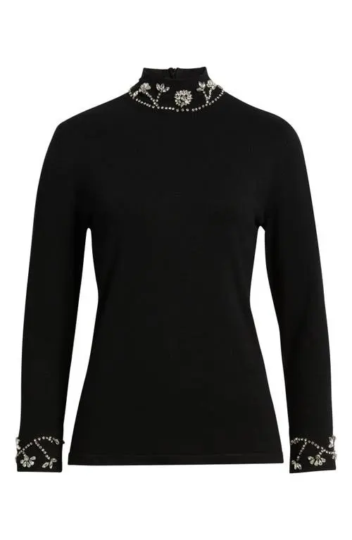 Anne Klein Embellished Mock Neck Sweater - Anne Black