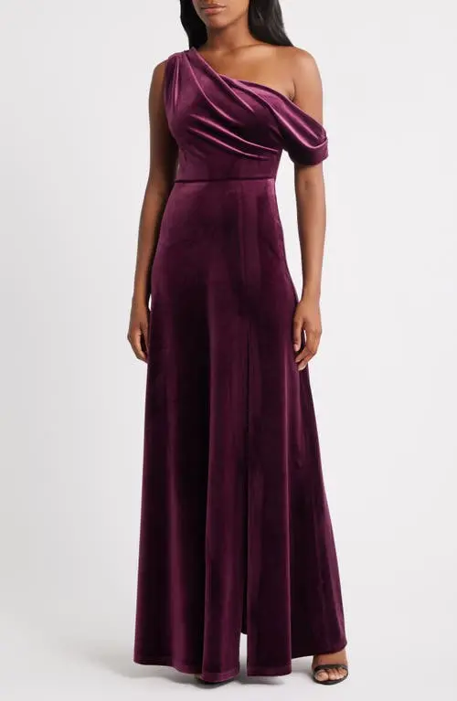Lulus Anya Draped One-shoulder Velvet Gown