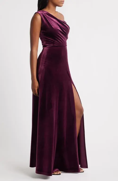 Lulus Anya Draped One-shoulder Velvet Gown