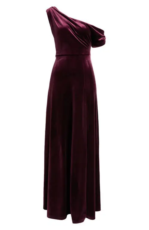Lulus Anya Draped One-shoulder Velvet Gown