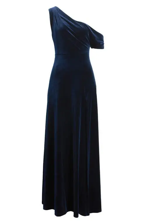 Lulus Anya Draped One-shoulder Velvet Gown