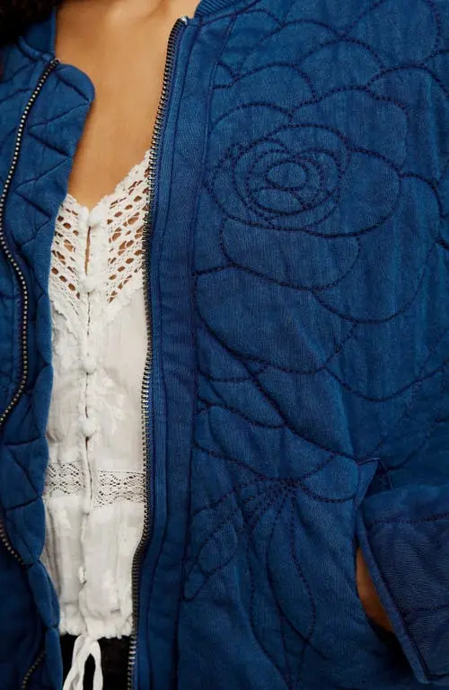 Free People Rose Front Zip Jacket - Indigo