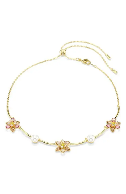 SWAROVSKI Idyllia Crystal Flower & Faux Pearl Collar Necklace - Gold/multi