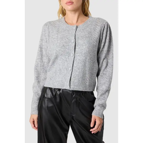 ALL IN FAVOR Bow Pointelle Stitch Cardigan - Heather Grey