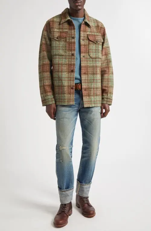 Double Rl Plaid Felted Wool Blend Button-up Shirt Jacket