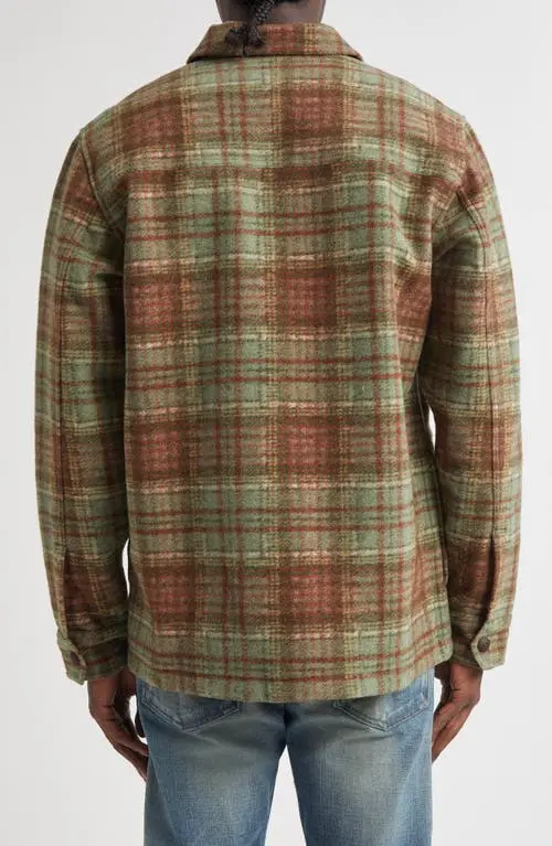 Double Rl Plaid Felted Wool Blend Button-up Shirt Jacket