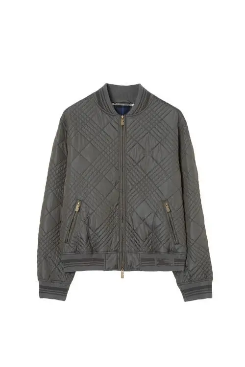 Burberry Micro Check-stitch Rakewood Bomber Jacket - Stonewashed Grey