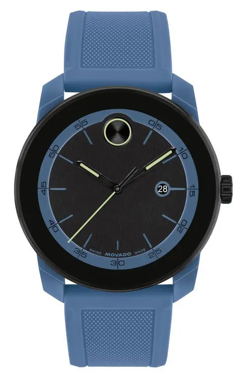 Movado Bold Tr90 Silicone Strap Watch - Black/blue