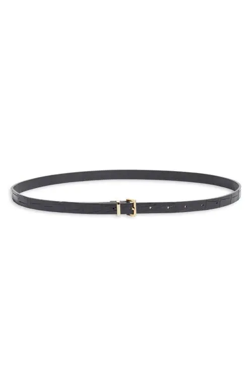 FRAME The Petite Croc Embossed Leather Belt - Black