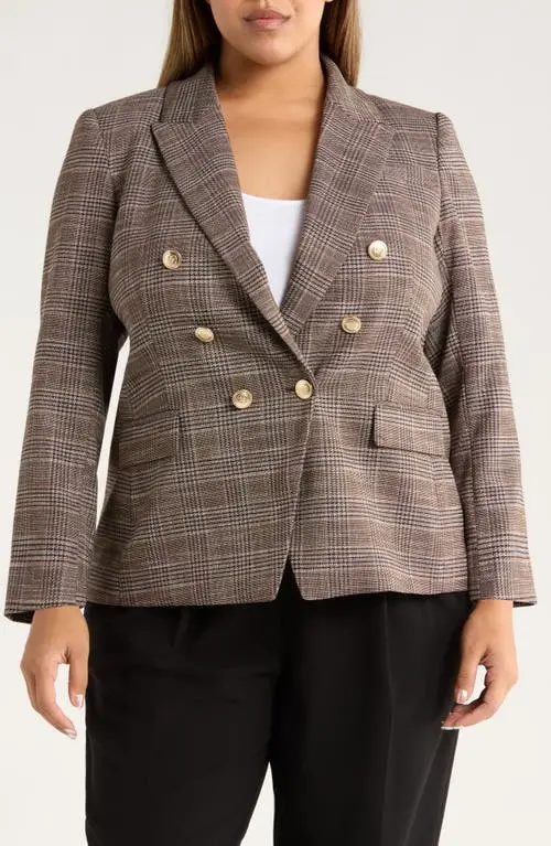 TAHARI ASL Plaid Double Breasted Blazer